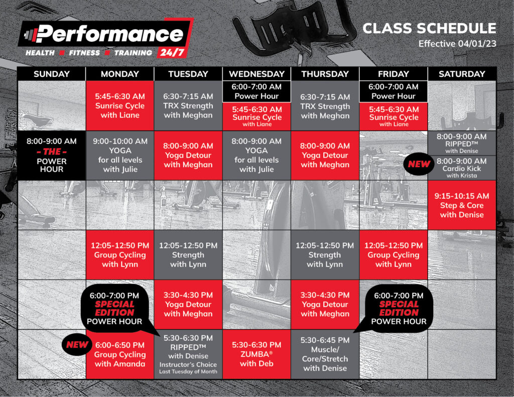 Class Schedule – Performance Health & Fitness